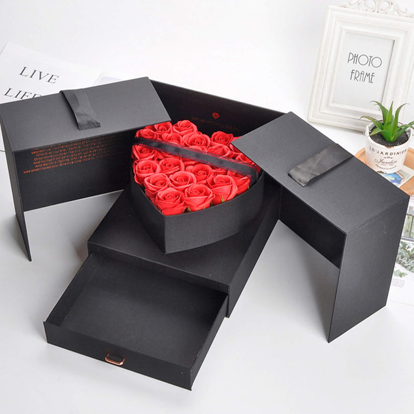 Birthday Double Heart shaped Drawer Gift Rose Flower Box – Fantak Packaging